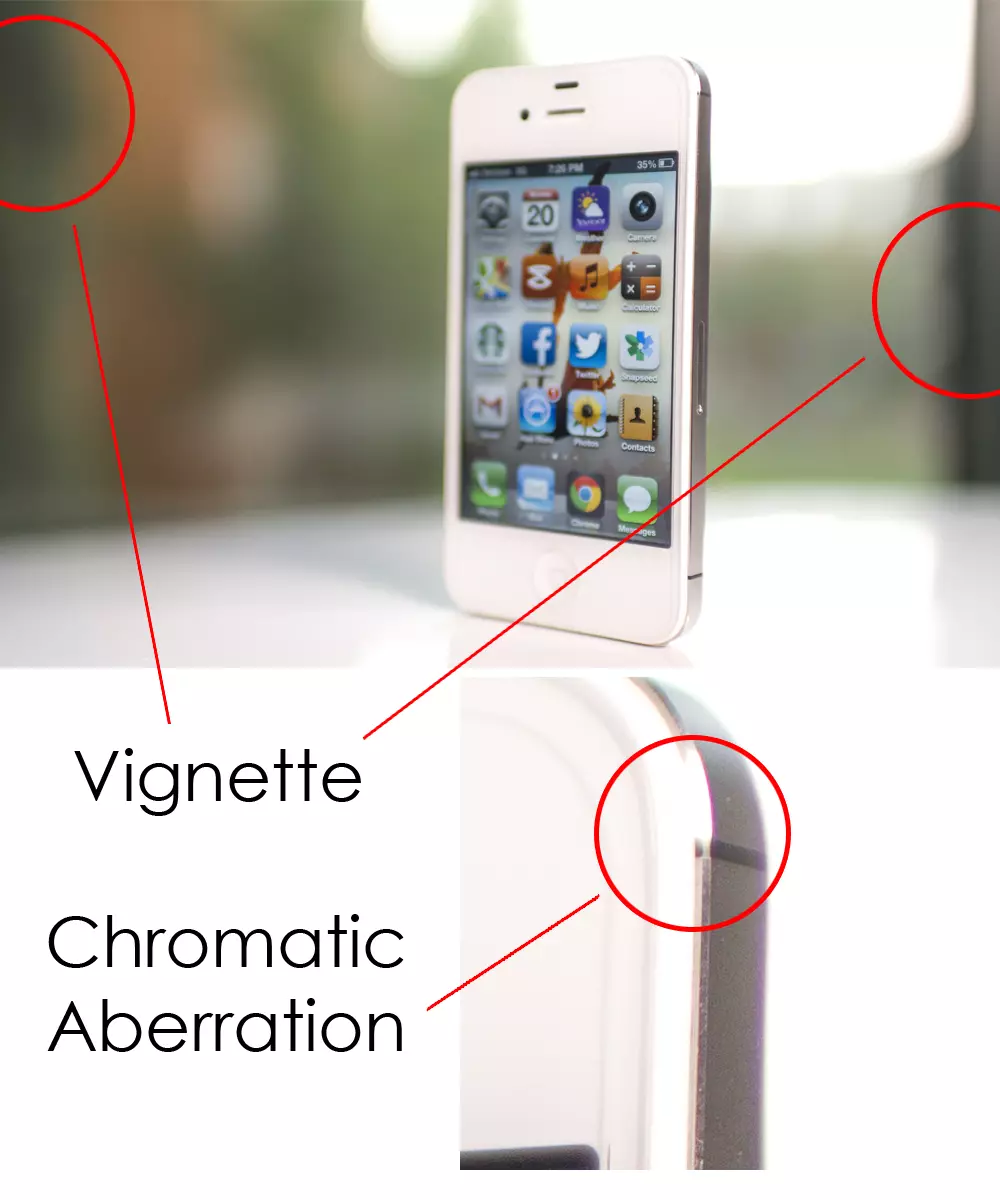 በሲግማ 30 ሚሜ f1.4 ላይ የቪንጌት እና የ chromatic aberration ምሳሌዎች