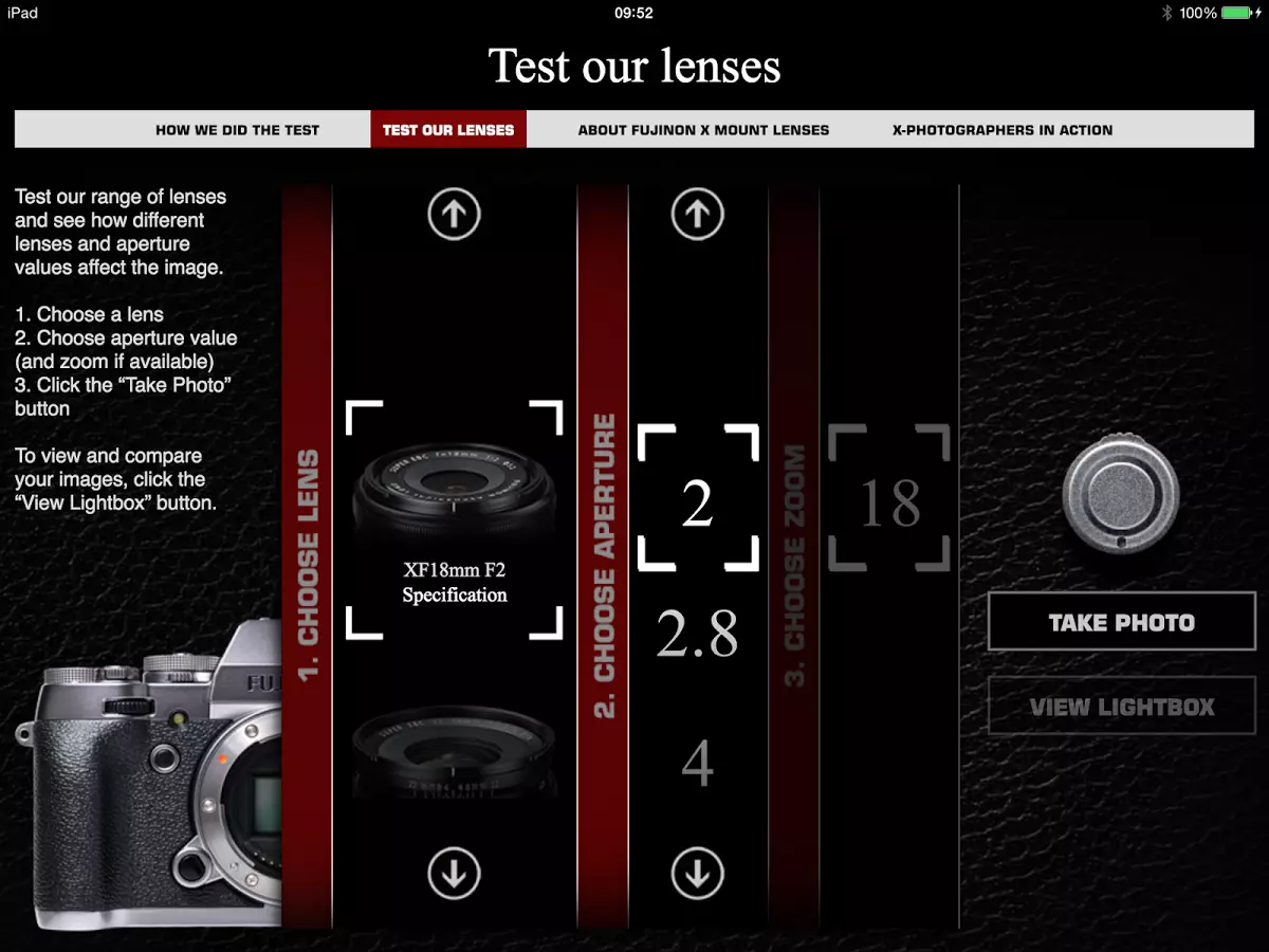 Fuji X Mount Lenses հավելվածը թույլ է տալիս փորձարկել և համեմատել ոսպնյակները՝ առանց բազմոցից դուրս գալու 318643_2